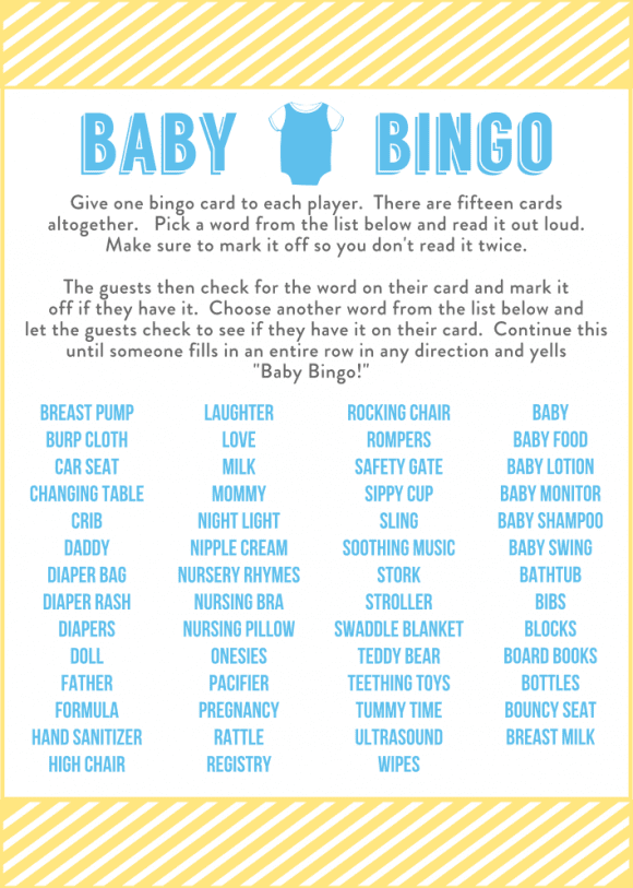 Printable Baby Shower Bingo Printable World Holiday