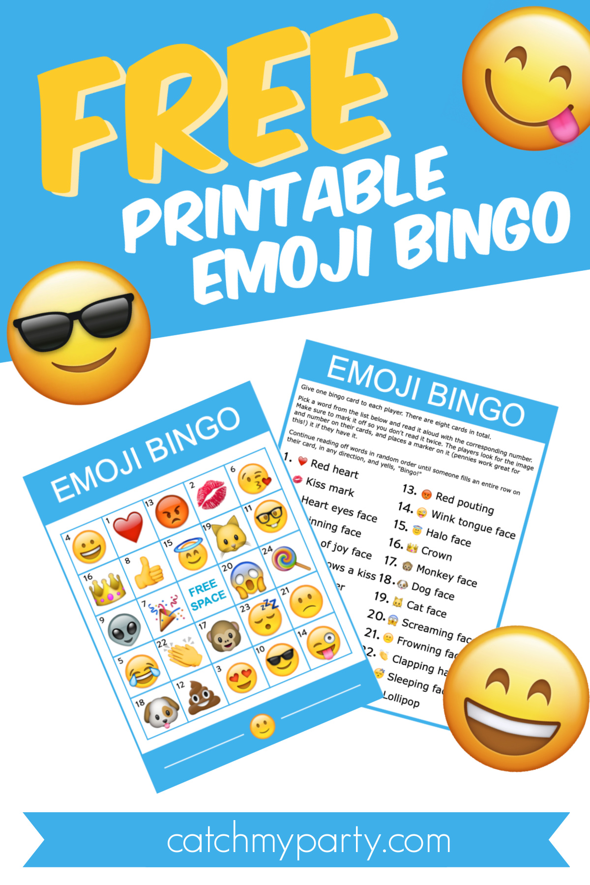 Free Printable Emoji Bingo Game for Kids, Teens & Parties (8 Unique ...