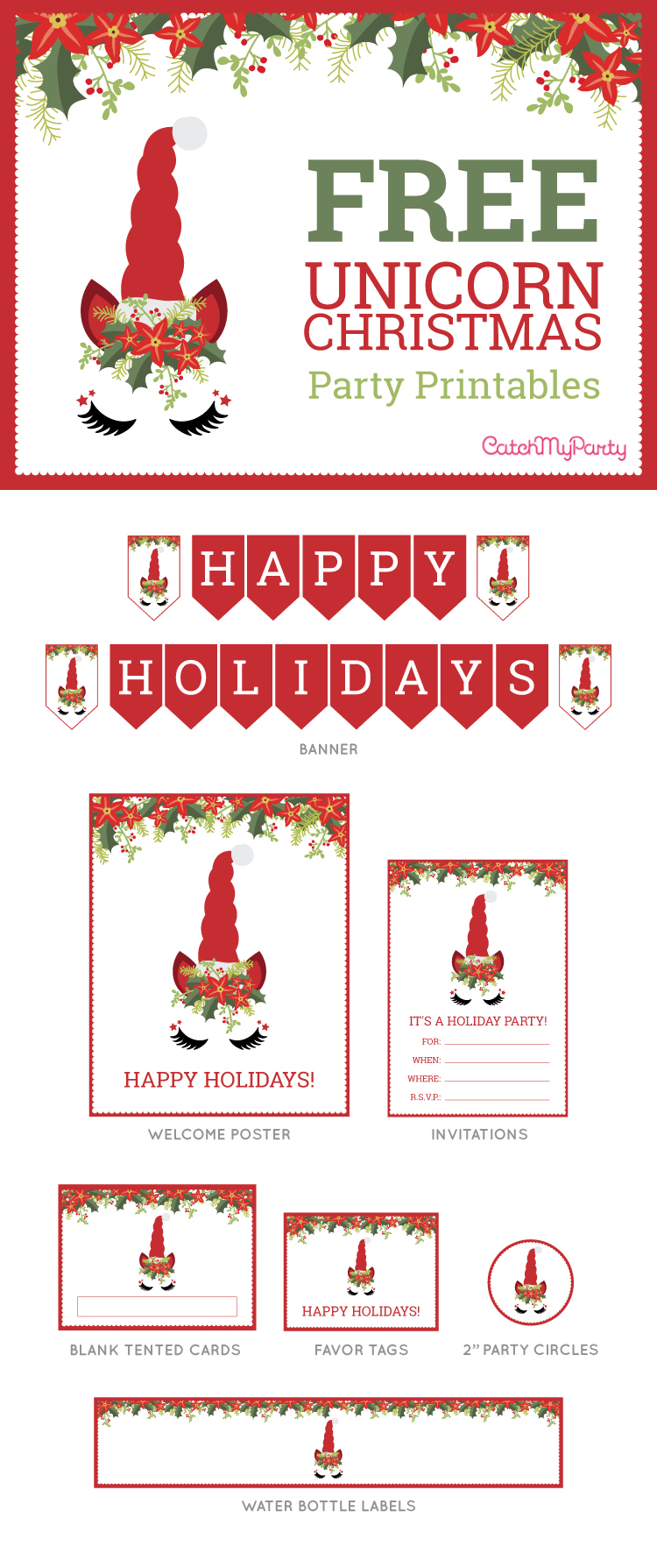 Free Unicorn Christmas Party Printables | Catch My Party