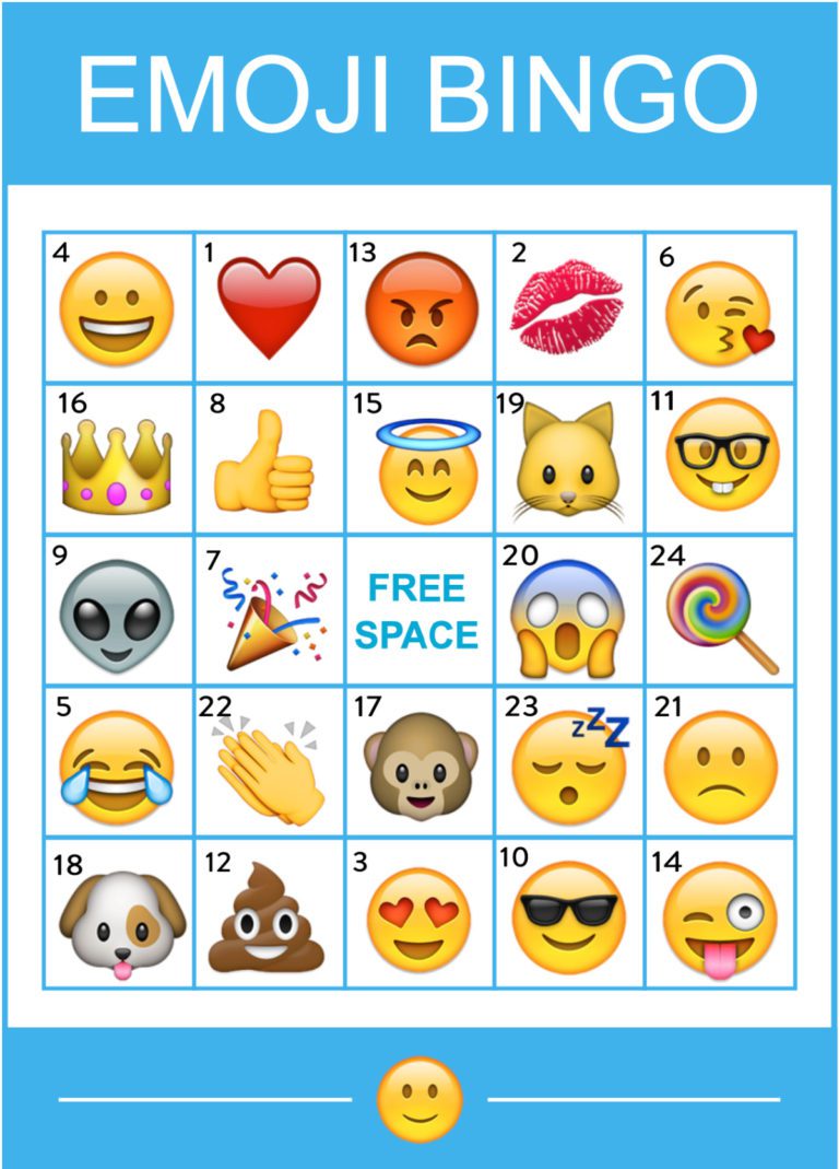 Free Printable Emoji Bingo Game for Kids, Teens & Parties (8 Unique ...