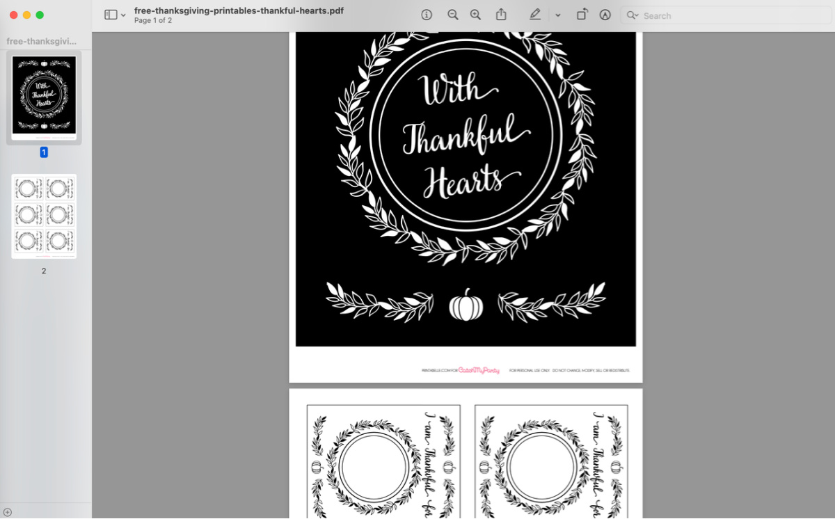 Free Printable "With Thankful Hearts" Thanksgiving Sign and Cards ...