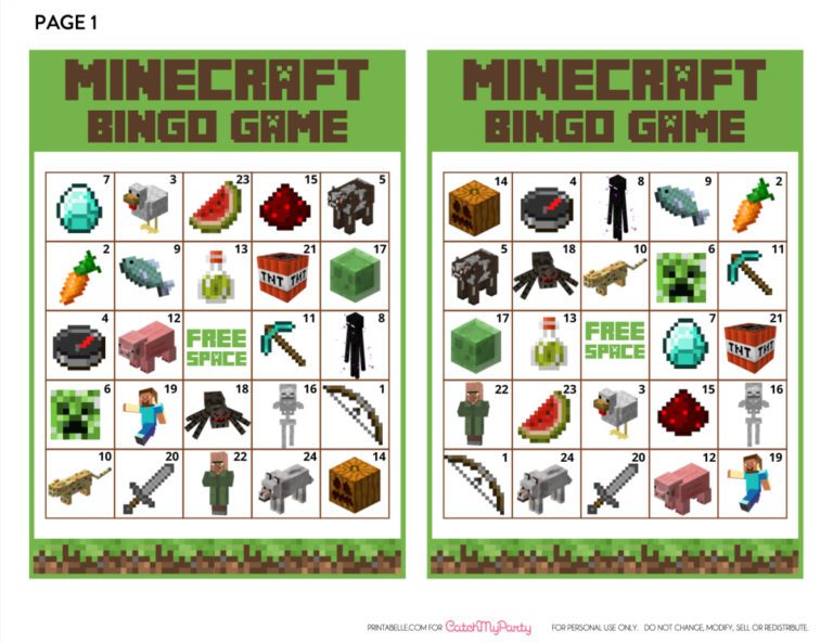 FREE Fantastic Printable Minecraft Bingo Game! | Catch My Party