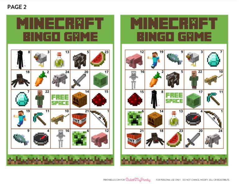 FREE Fantastic Printable Minecraft Bingo Game! | Catch My Party
