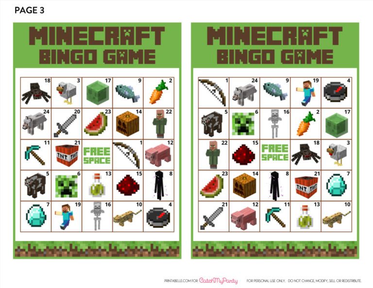 FREE Fantastic Printable Minecraft Bingo Game! | Catch My Party