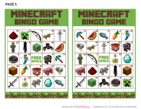 FREE Fantastic Printable Minecraft Bingo Game! | Catch My Party