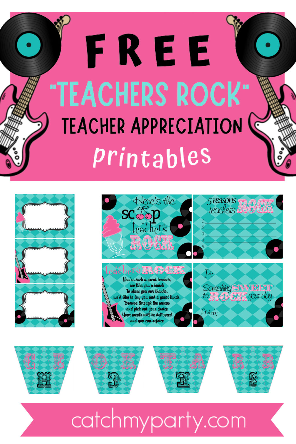 FREE "Teachers Rock" Teacher Appreciation Printables | Catch My Party