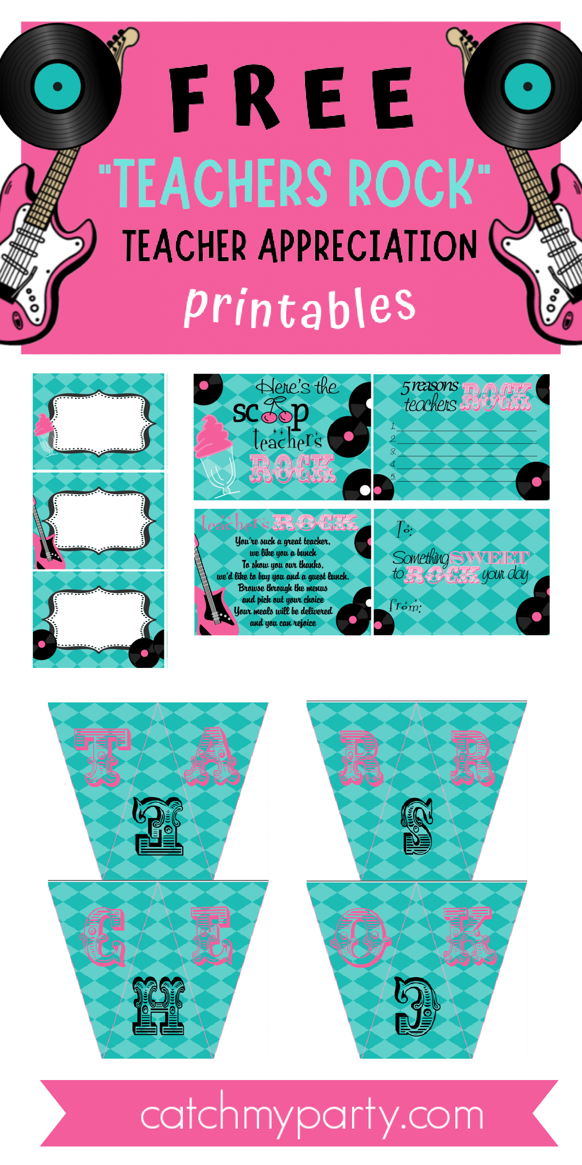FREE "Teachers Rock" Teacher Appreciation Printables | Catch My Party