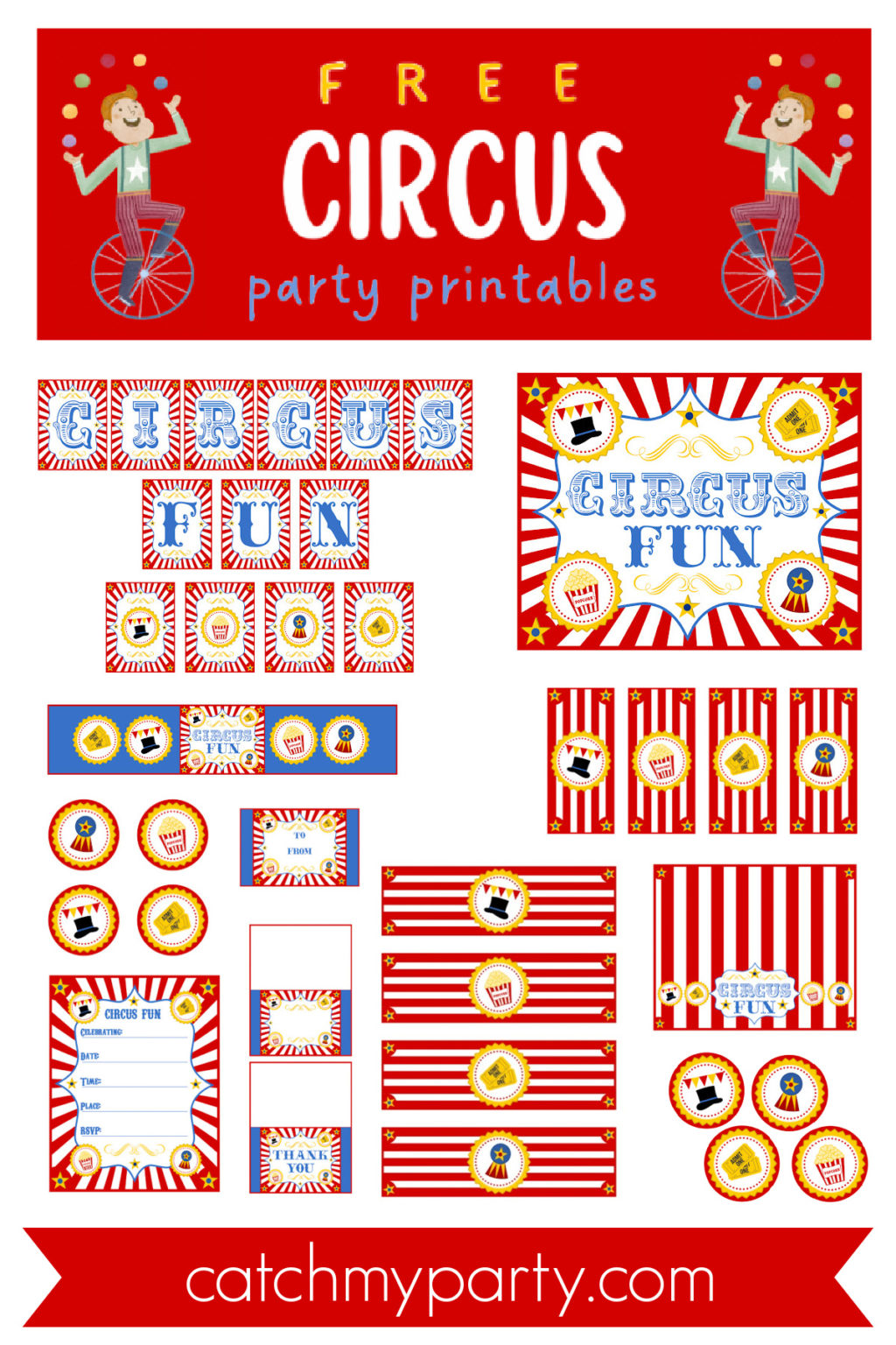 Retro Circus Party Printables (FREE Download)! | Catch My Party