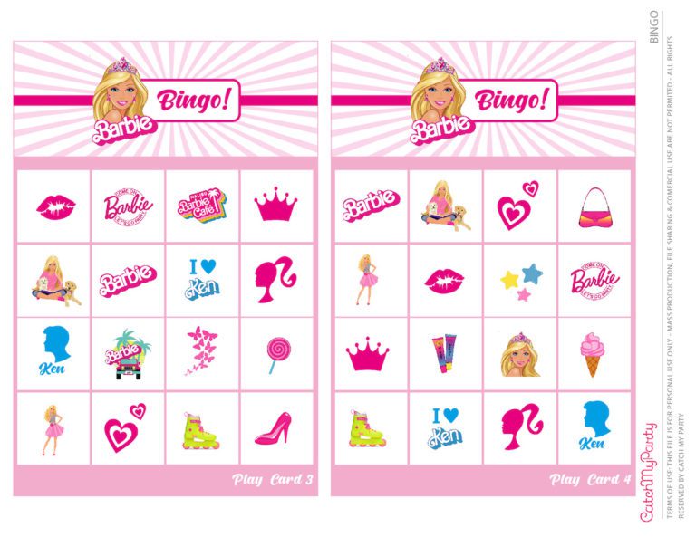 (12 Cards) FREE Fun Printable BARBIE Bingo Game! | Catch My Party
