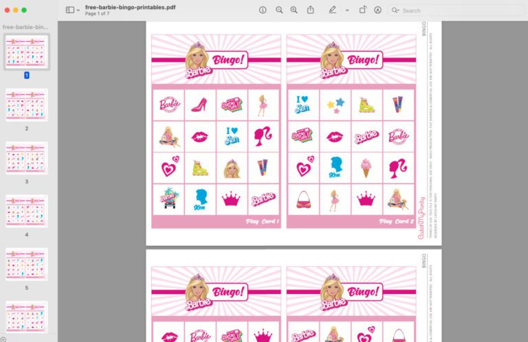 (12 Cards) FREE Fun Printable BARBIE Bingo Game! | Catch My Party
