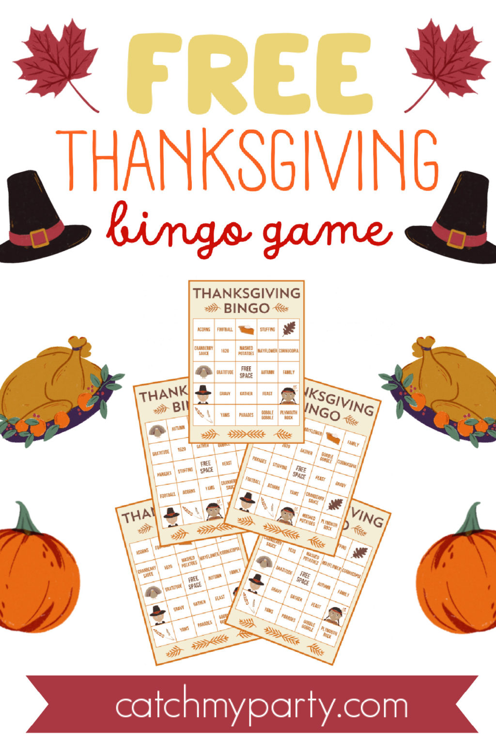 FREE Printable Thanksgiving Bingo Game (10 Cards)🦃 | Catch My Party