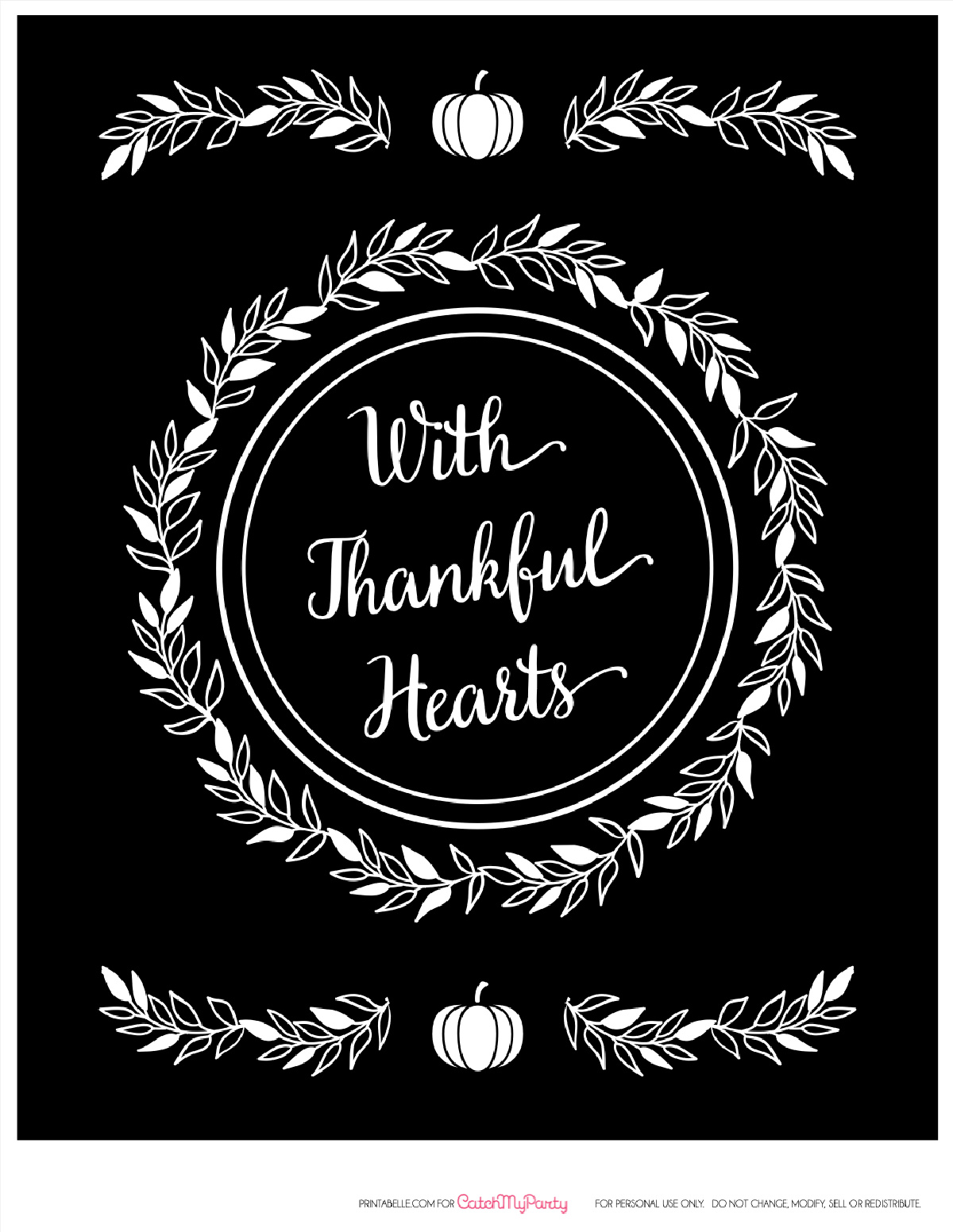 Free Printable "With Thankful Hearts" Thanksgiving Sign and Cards ...