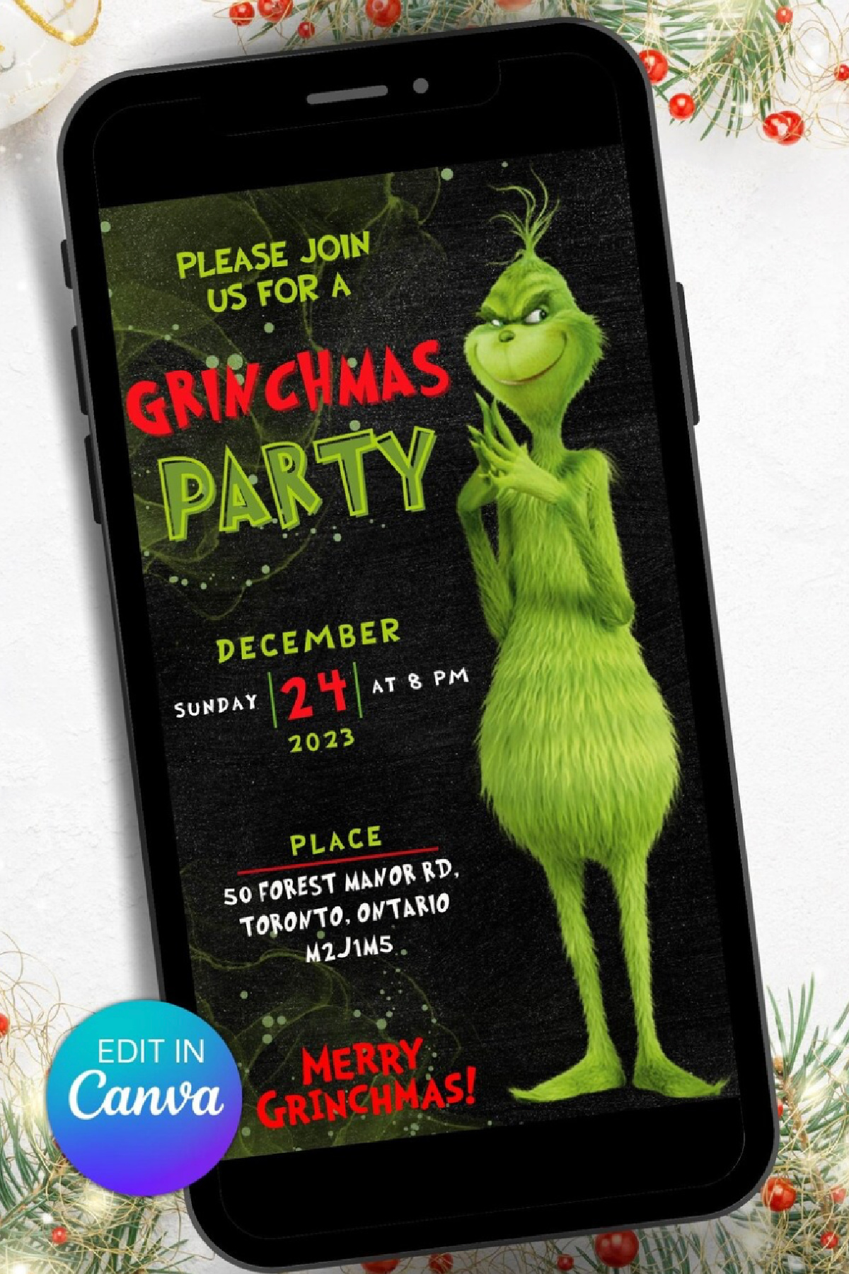 Grinch Party Invitation Template Free