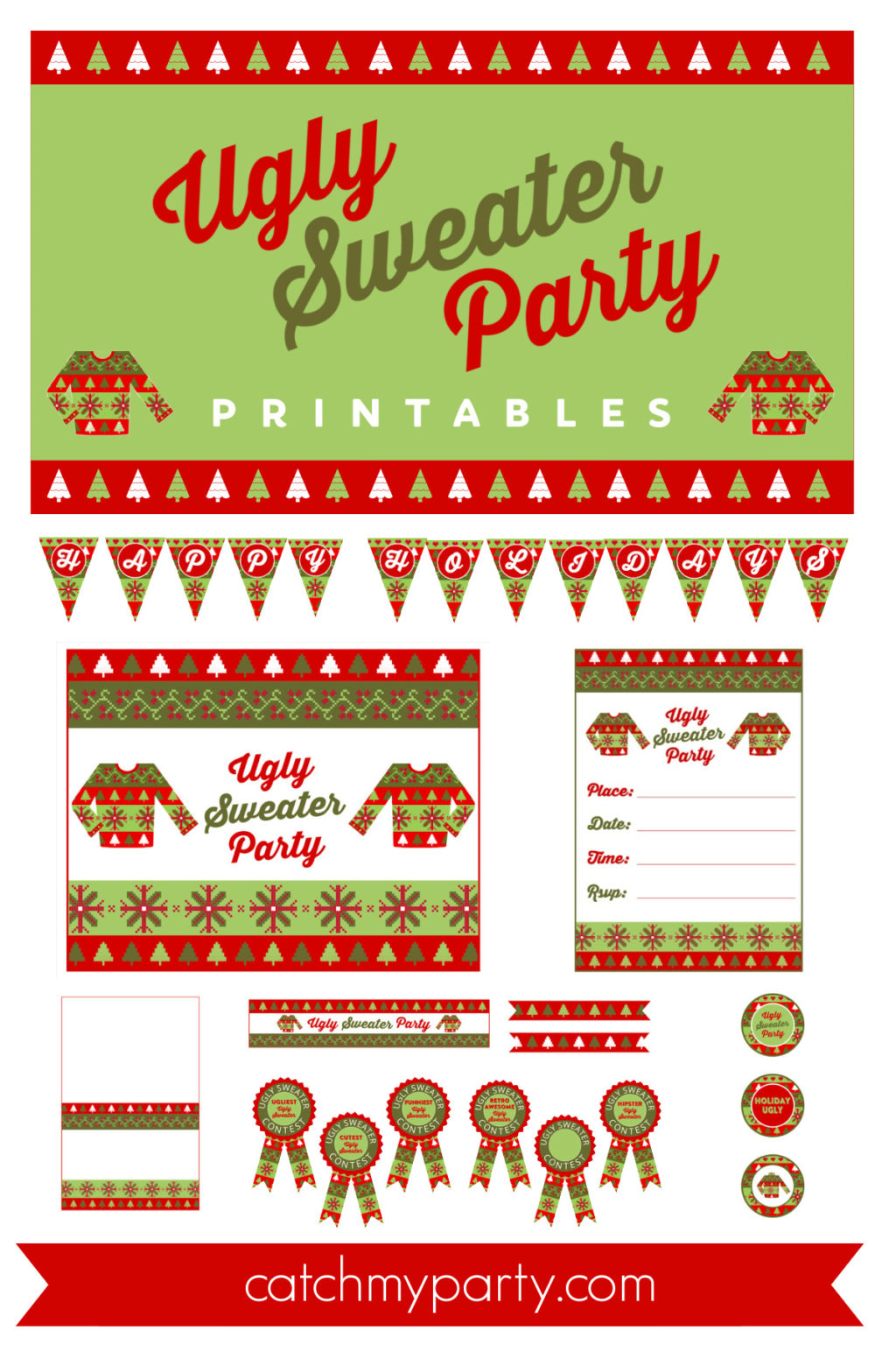 Download these Festive FREE Ugly Sweater Party Printables | Catch My Party