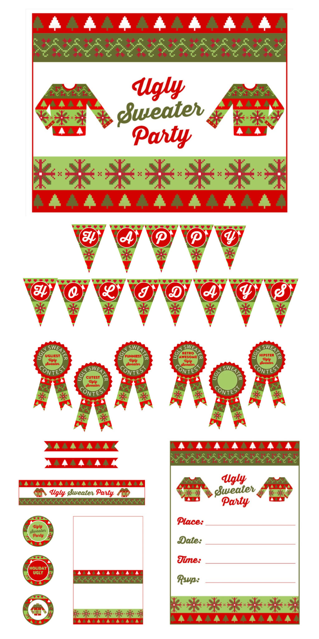 Download these Festive FREE Ugly Sweater Party Printables | Catch My Party
