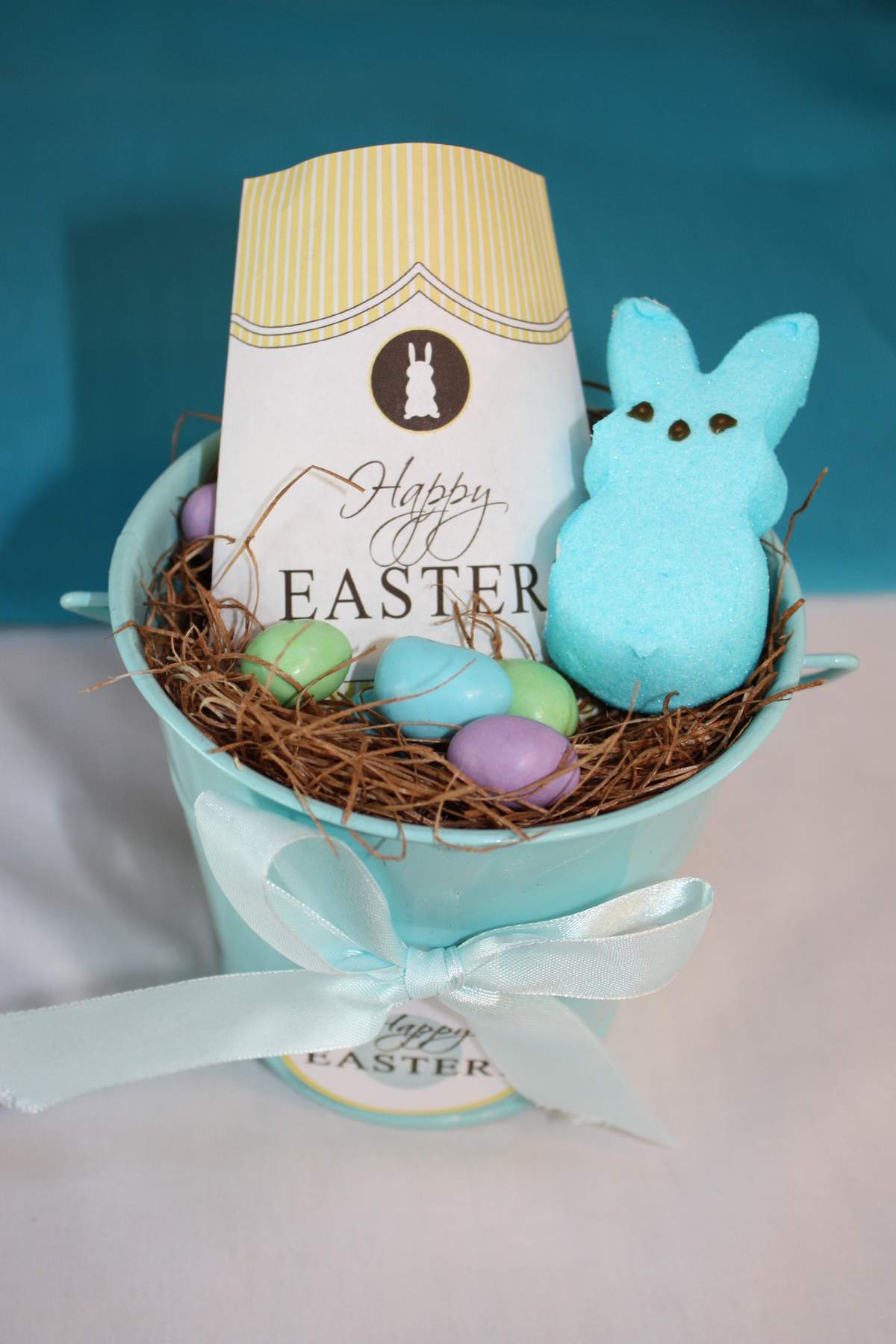 Chocolate Bunny, turquoise, yellow and white Easter Party Ideas | Photo ...