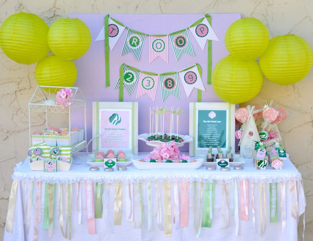 Pink and green Girl Scouts Party Ideas | Photo 2 of 24 | Catch My Party