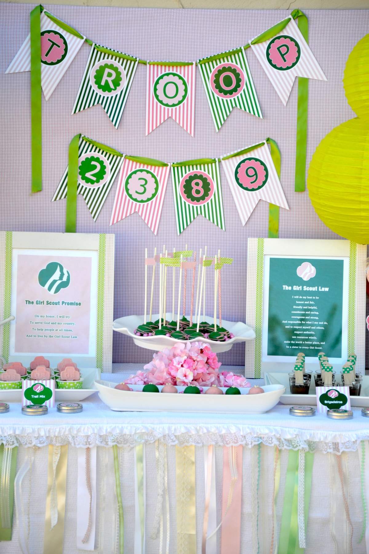 Pink and green Girl Scouts Party Ideas | Photo 5 of 24 | Catch My Party
