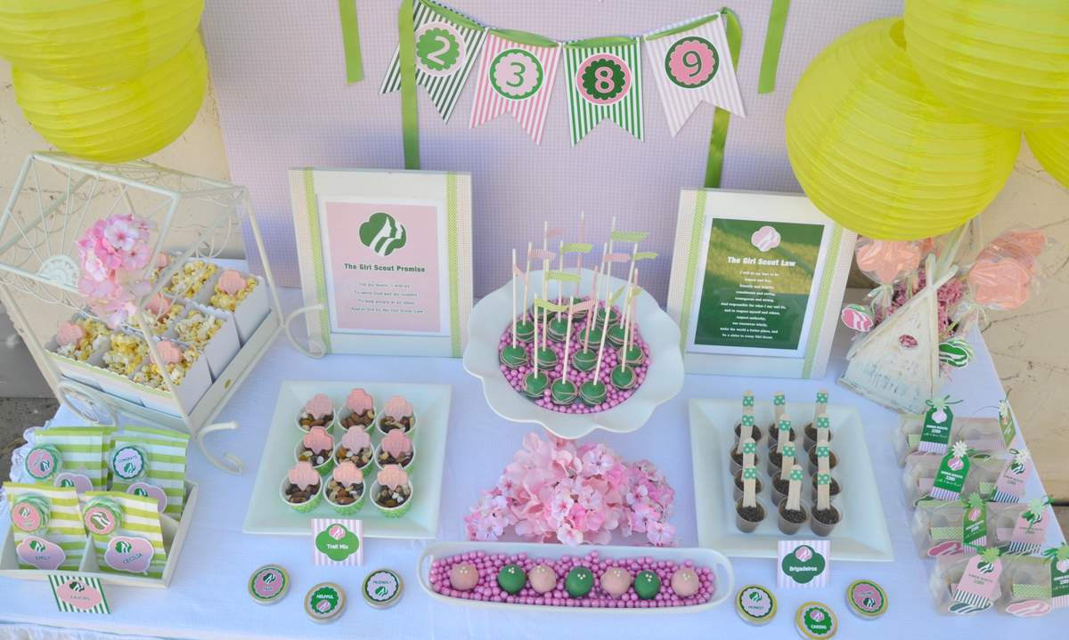 Pink and green Girl Scouts Party Ideas | Photo 5 of 24 | Catch My Party