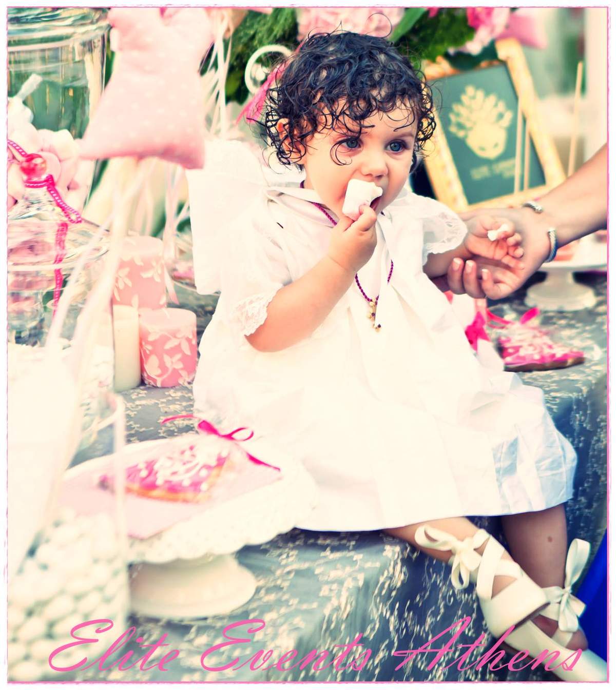 A pink & white... chic & sweet baby girl baptism Baptism Party Ideas ...