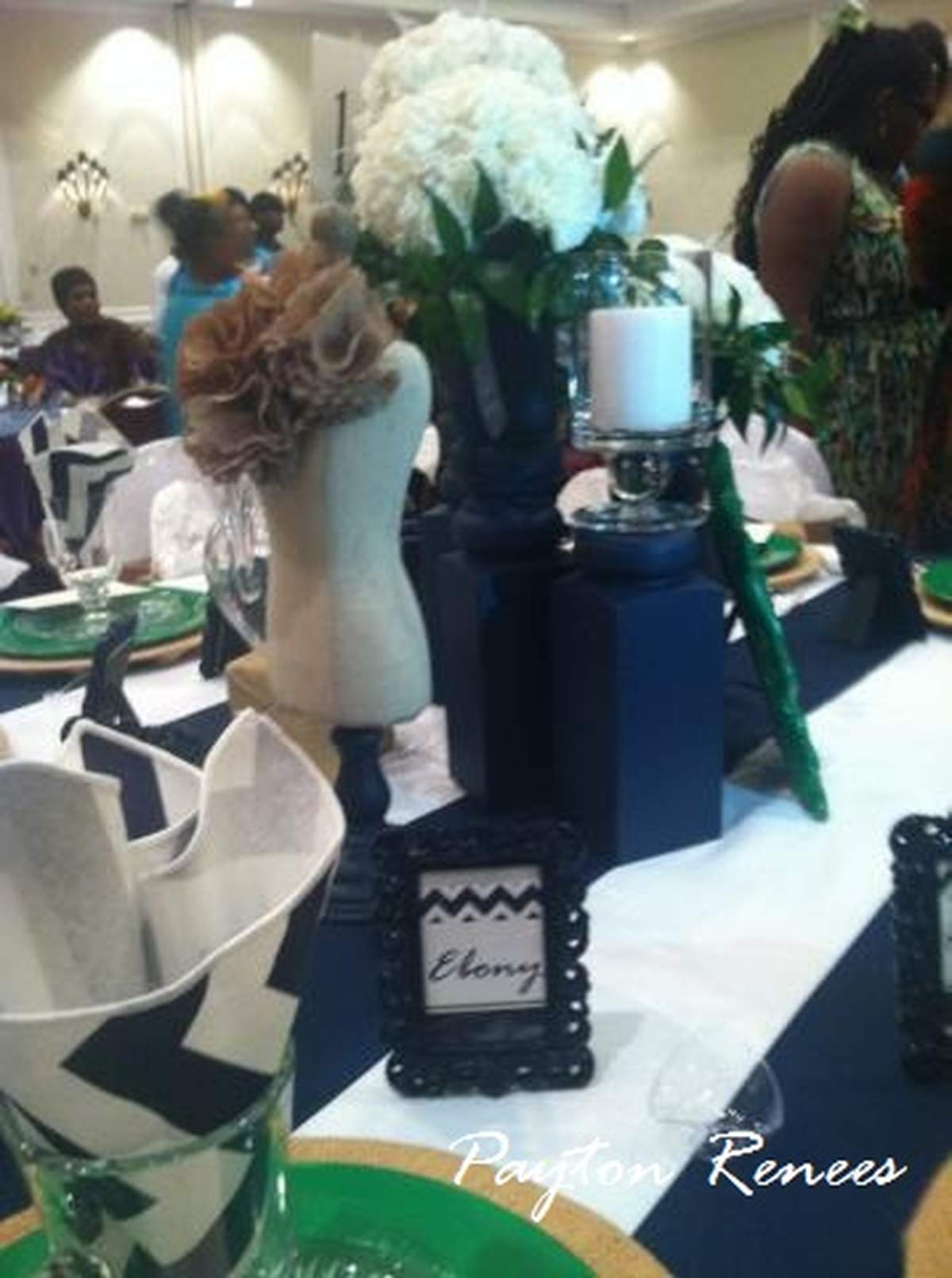 Navy Blue Green Burlap Women's Brunch Tablesetting Party Ideas | Photo ...