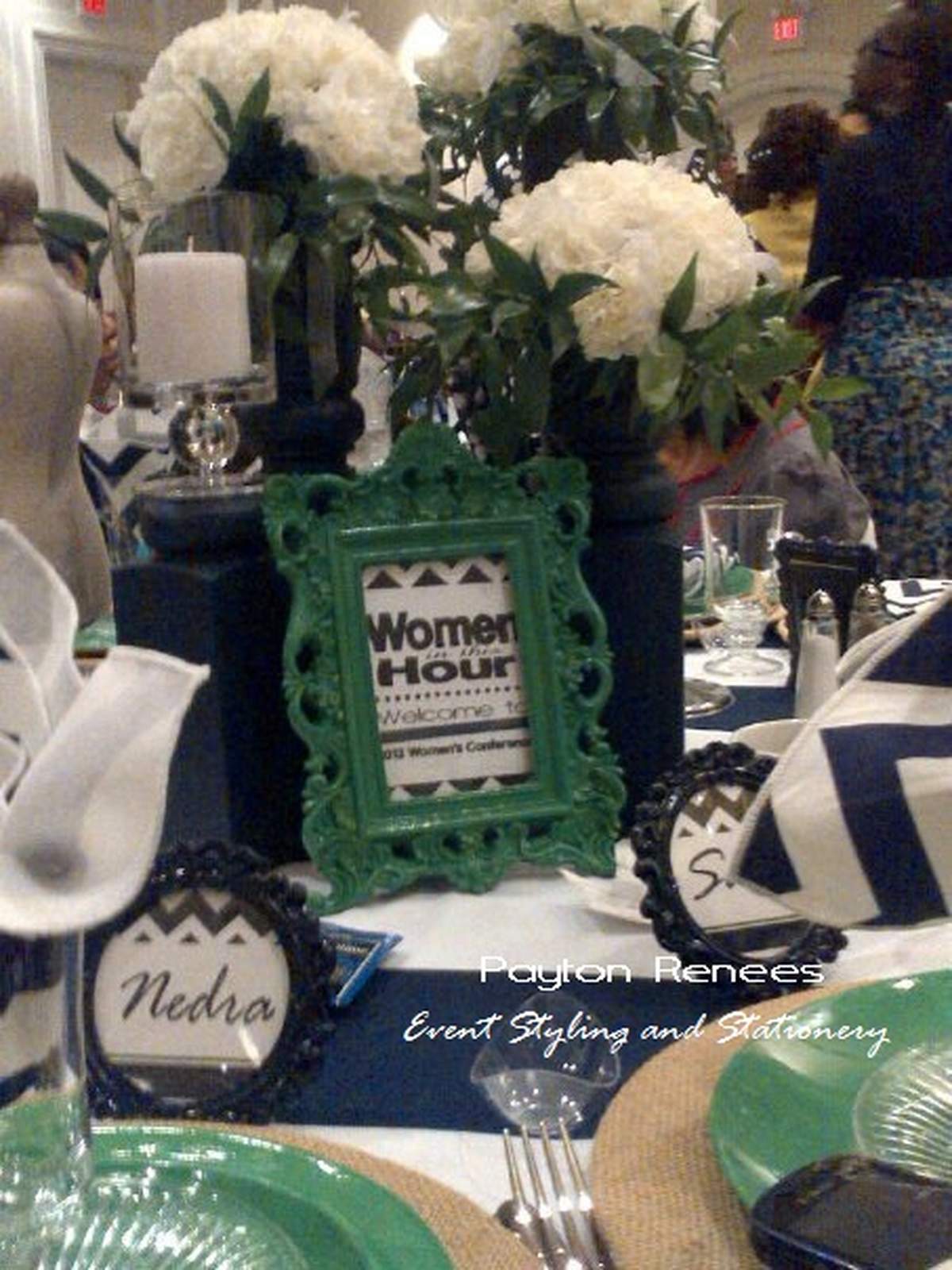 Navy Blue Green Burlap Women's Brunch Tablesetting Party Ideas | Photo ...
