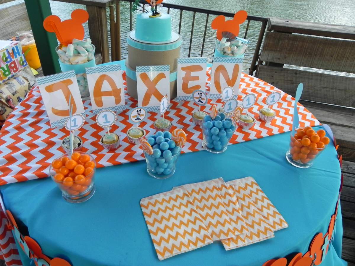 Orange Chevron Aqua Summer Beach Surfer Mickey Mouse Birthday Party ...