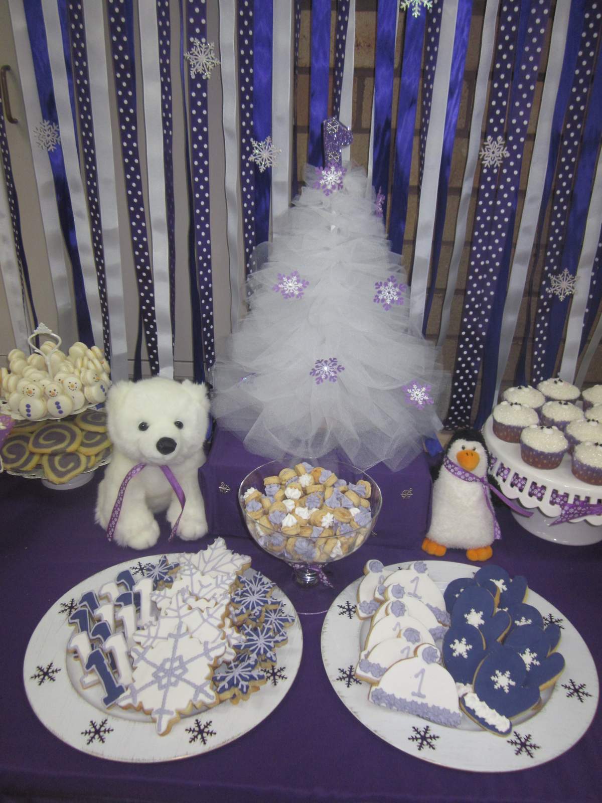 winter, snowmen, snowflakes, purple and white Birthday Party Ideas ...