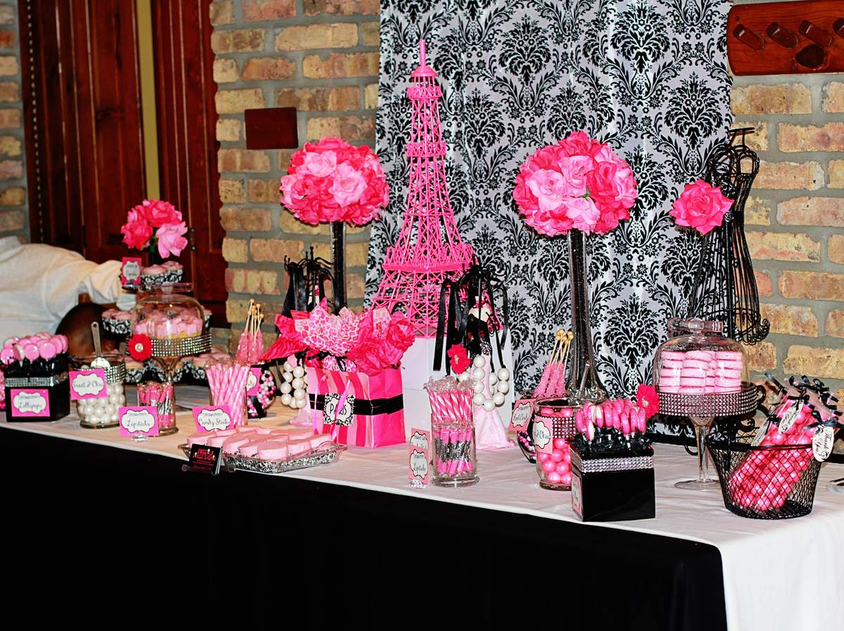 Parisian, French, Paris, Pink, Pink and black Birthday Party Ideas ...
