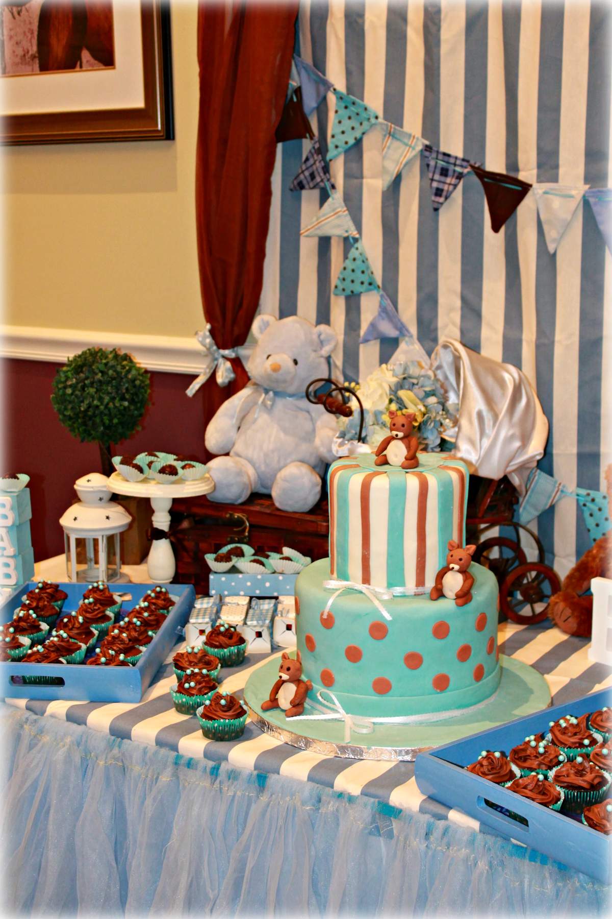Blue and brown teddy bears Baby Shower Party Ideas | Photo 1 of 27 ...