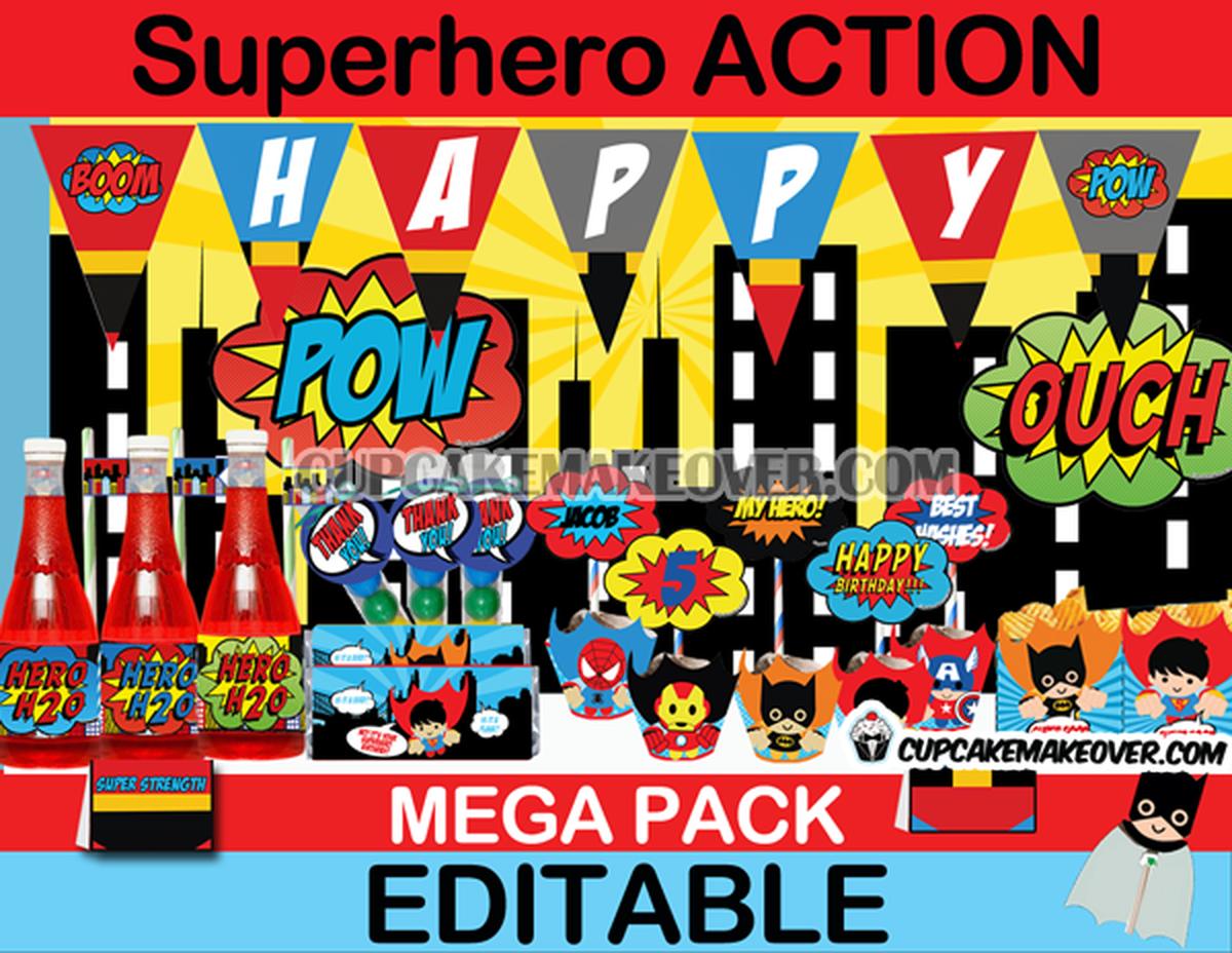 Superheroes / Birthday "Action Supeherhero Comic Birthday Party Theme ...