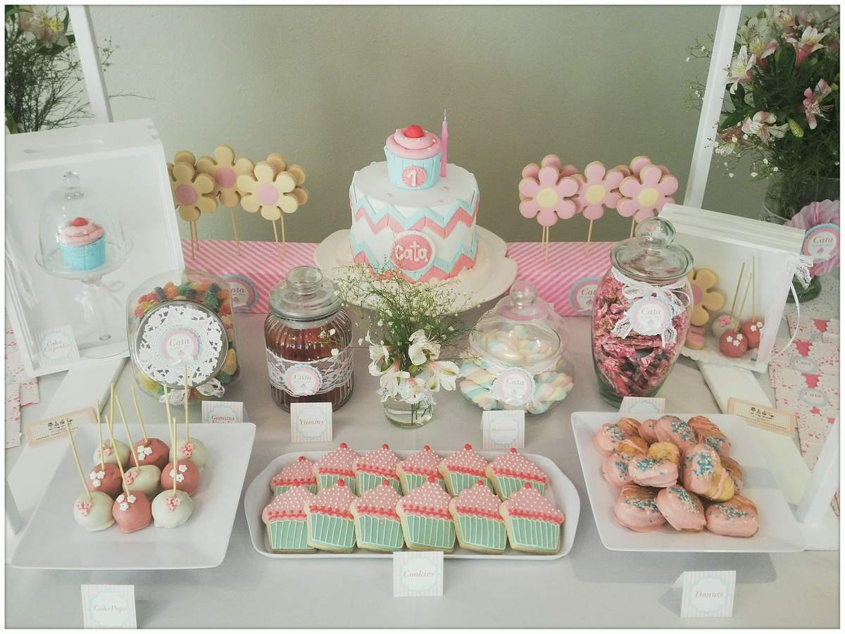 Pink & Aqua Cupcake Birthday Party Ideas | Photo 1 of 16 | Catch My Party