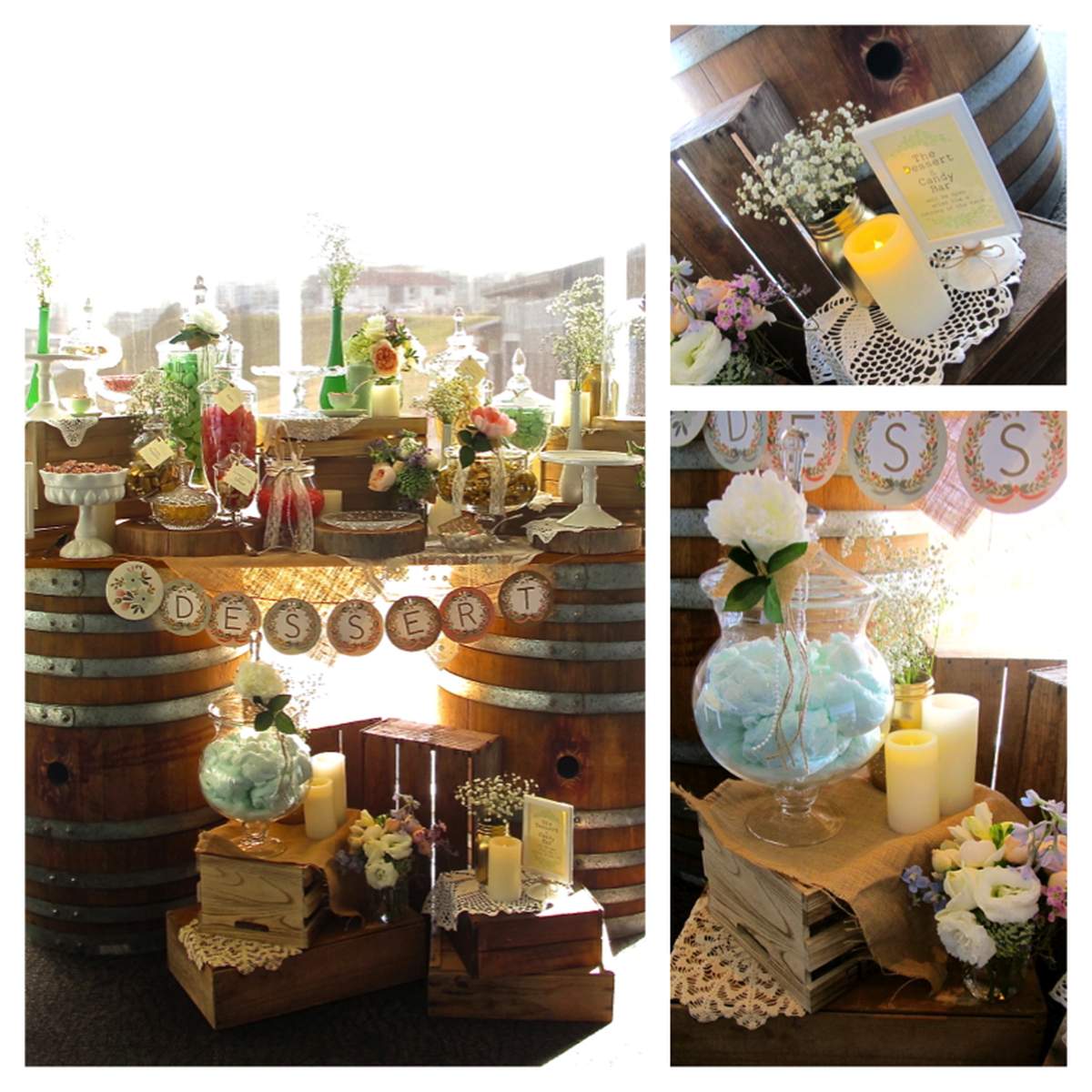 Vintage Rustic Pink, Green and Gold Wedding Candy and Dessert Bar ...