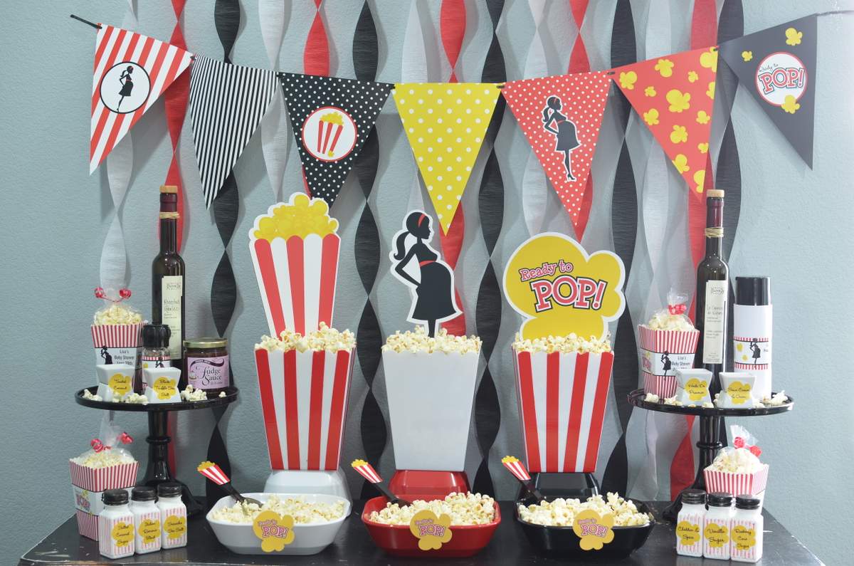 Ready To Pop Popcorn Bar Baby Shower Party Ideas | Photo 1 of 17 ...