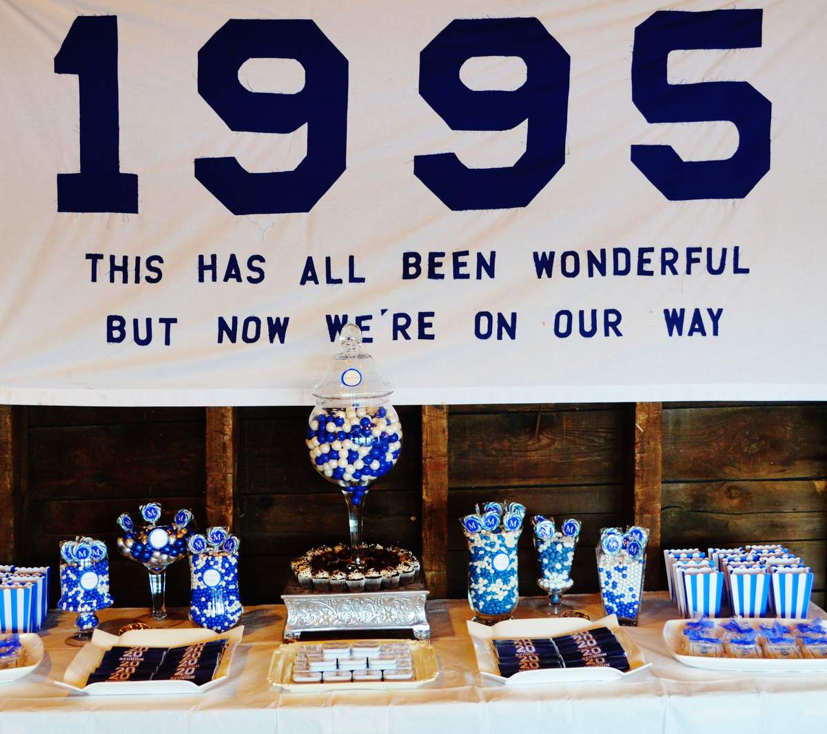 Rustic, blue and white Class Reunion Party Ideas | Photo 8 of 25 ...