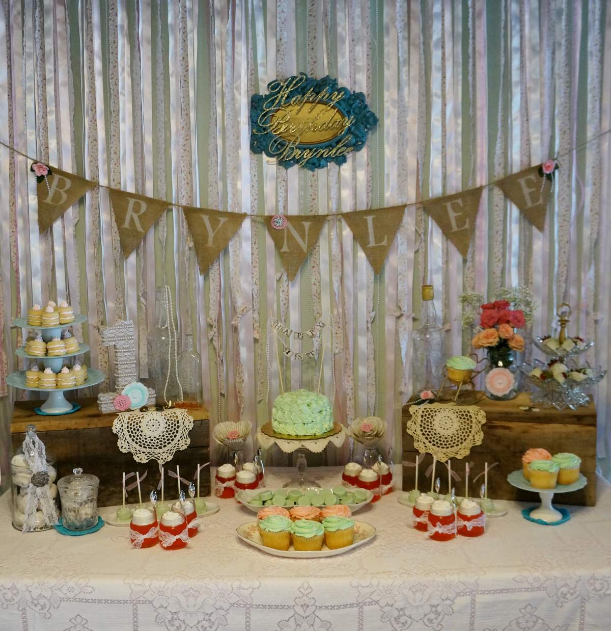 Vintage Shabby chic, pink, turquoise, mint green / Birthday "Brynlee's ...