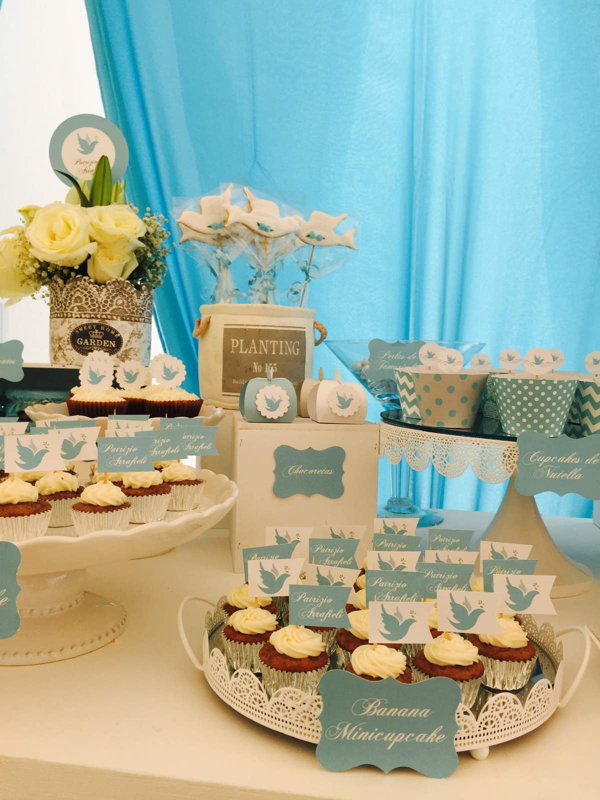 Doves, Baby Blue And flowers Baptism Party Ideas | Photo 1 of 25 ...