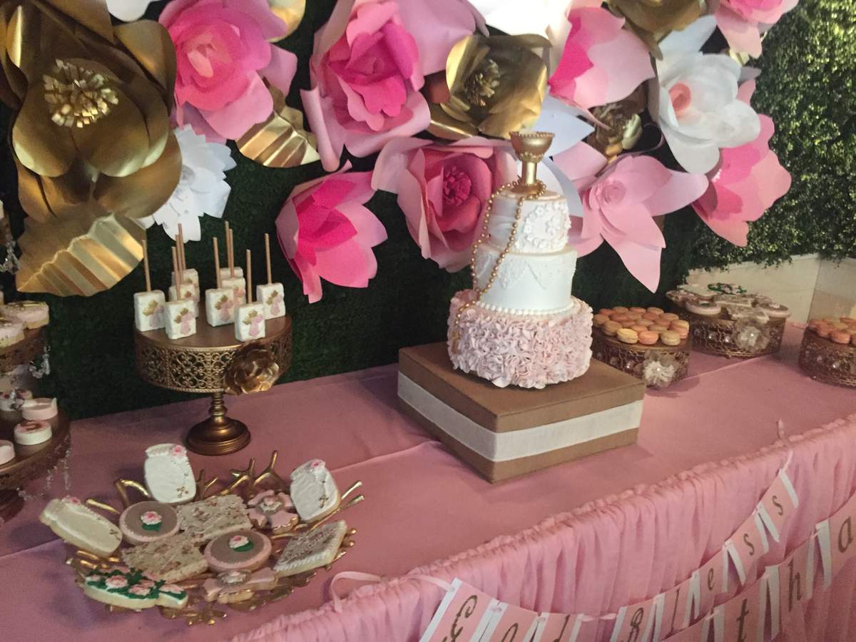 Pink and Gold First Holy Communion First Holy Communion Party Ideas ...