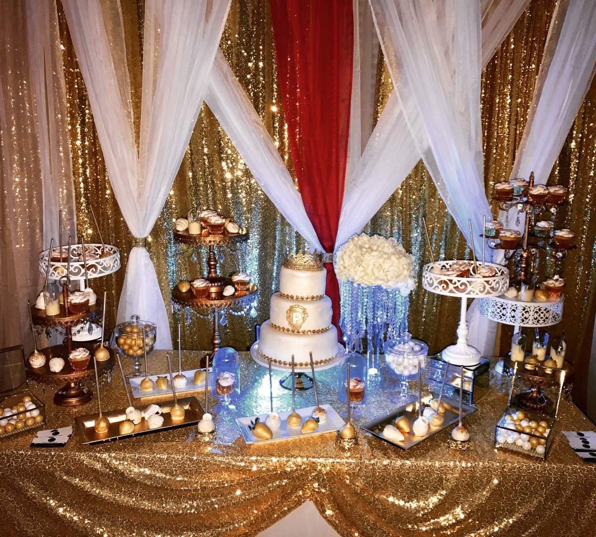 White & Gold with a hint on Red Baby Shower Party Ideas | Photo 13 of ...