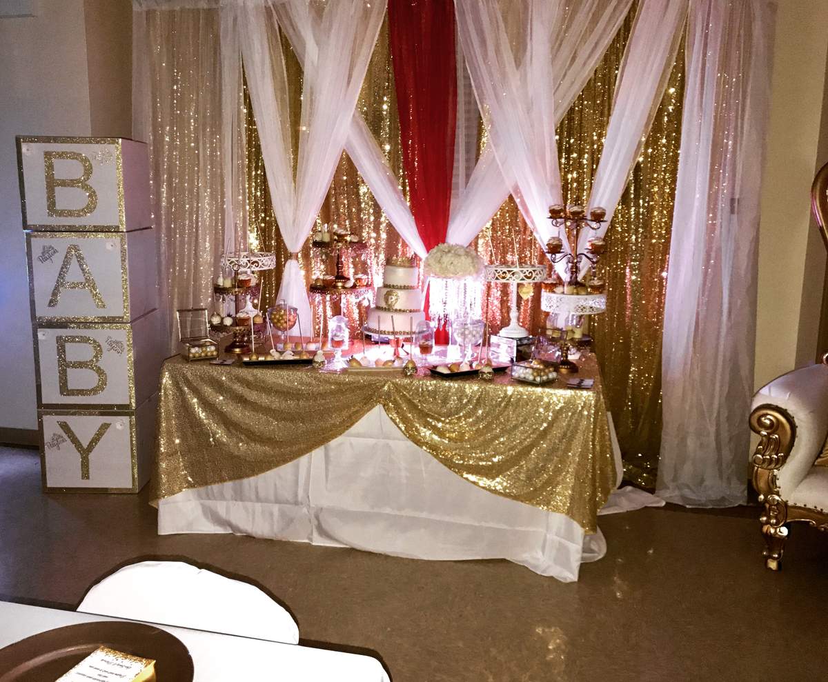 White & Gold with a hint on Red Baby Shower Party Ideas | Photo 13 of ...