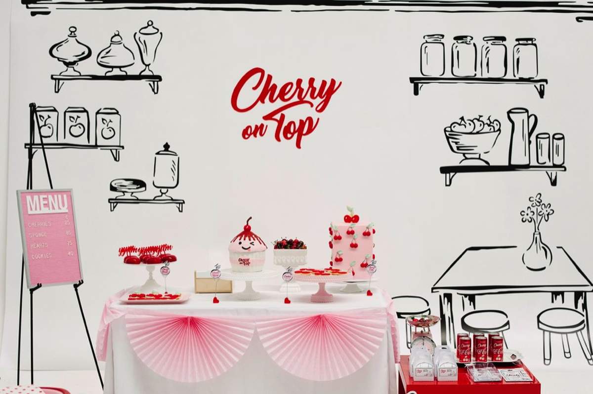 Cherry themed Modern Milk Bar Birthday Party Ideas | Photo 7 of 39 ...