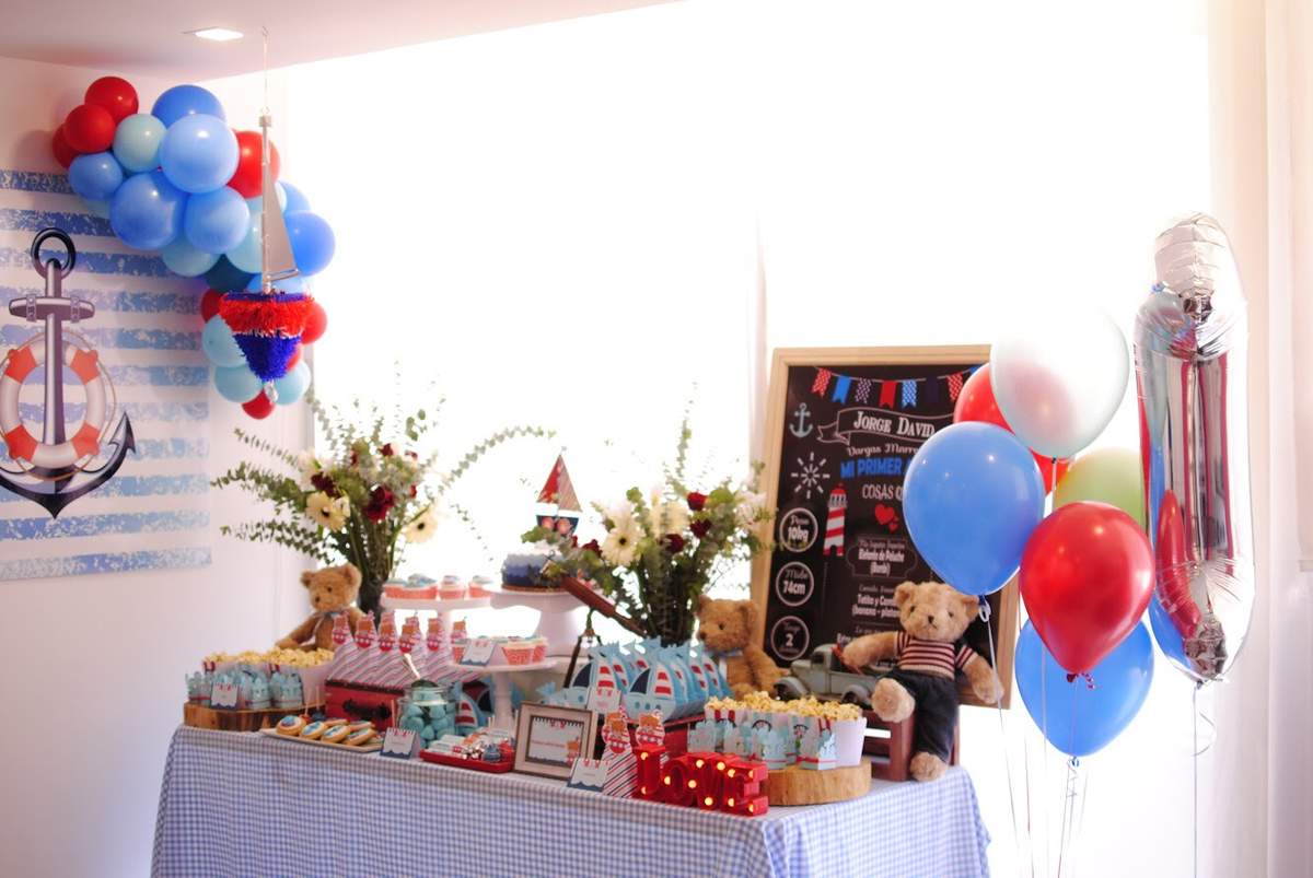 Con temática náutica y osito marinero Birthday Party Ideas | Photo 1 of ...