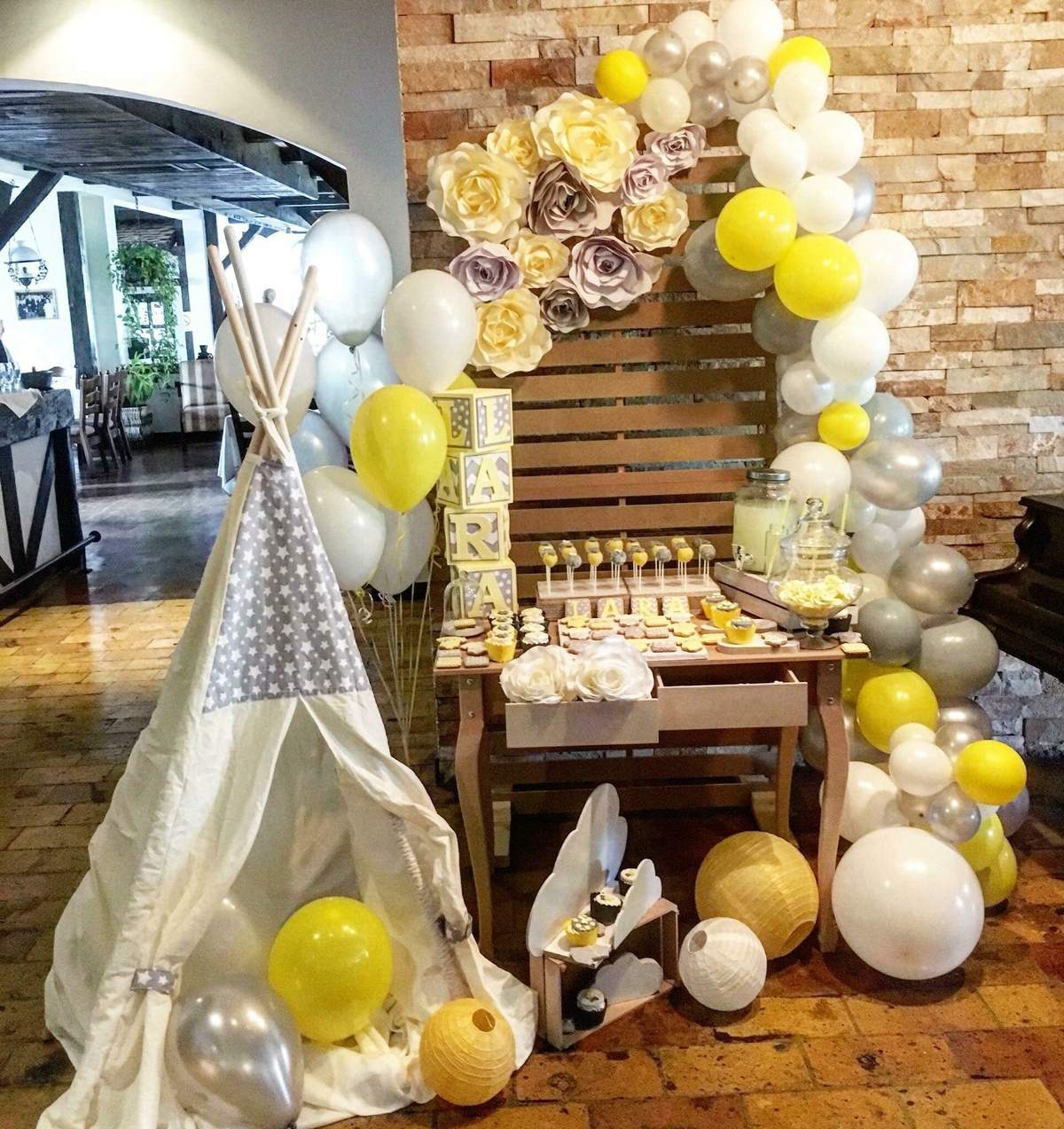 yellow and gray party / Baptism "yellow and gray party for Lara ...