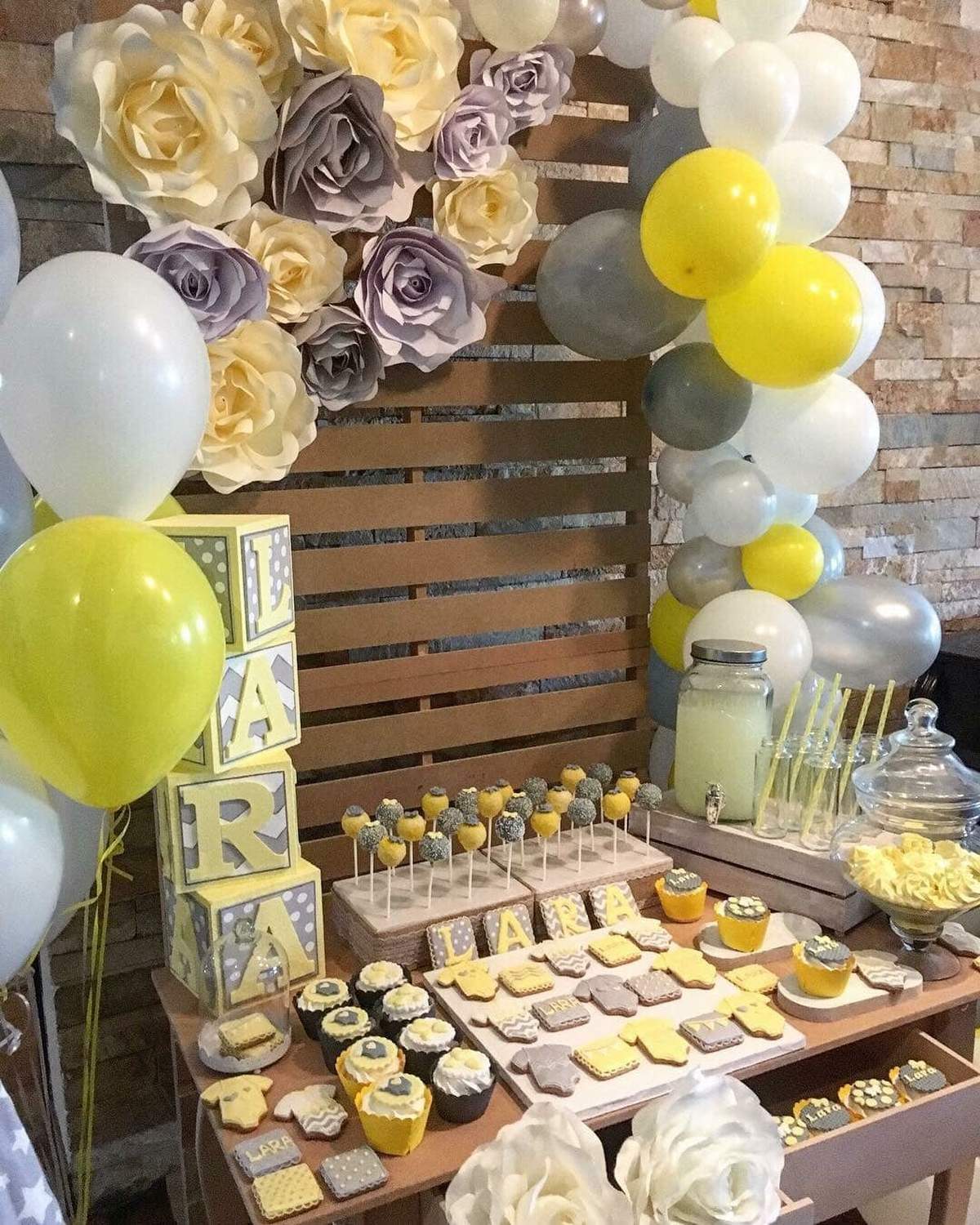 yellow and gray party Baptism Party Ideas | Photo 11 of 16 | Catch My Party