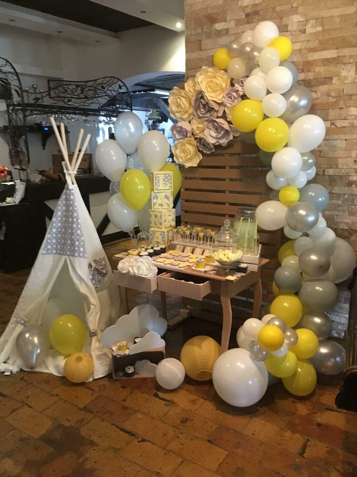 yellow and gray party Baptism Party Ideas | Photo 8 of 16 | Catch My Party