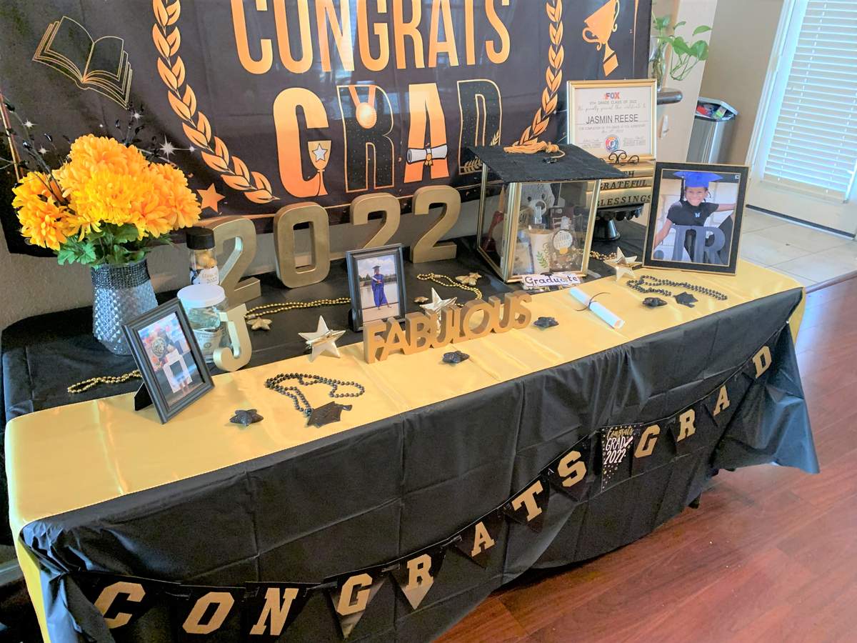 Black and Gold Grad Party Graduation/End of School Party Ideas | Photo ...