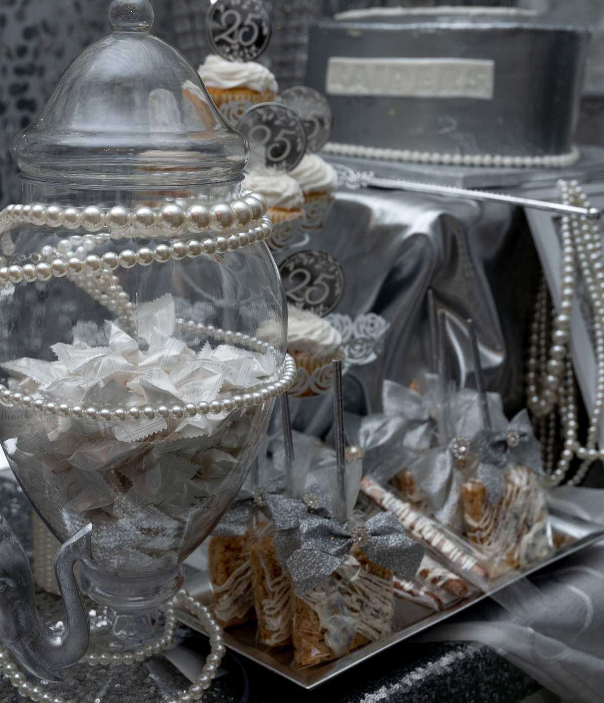25th White & Silver Bling Anniversary Party Dinner Party Party Ideas ...