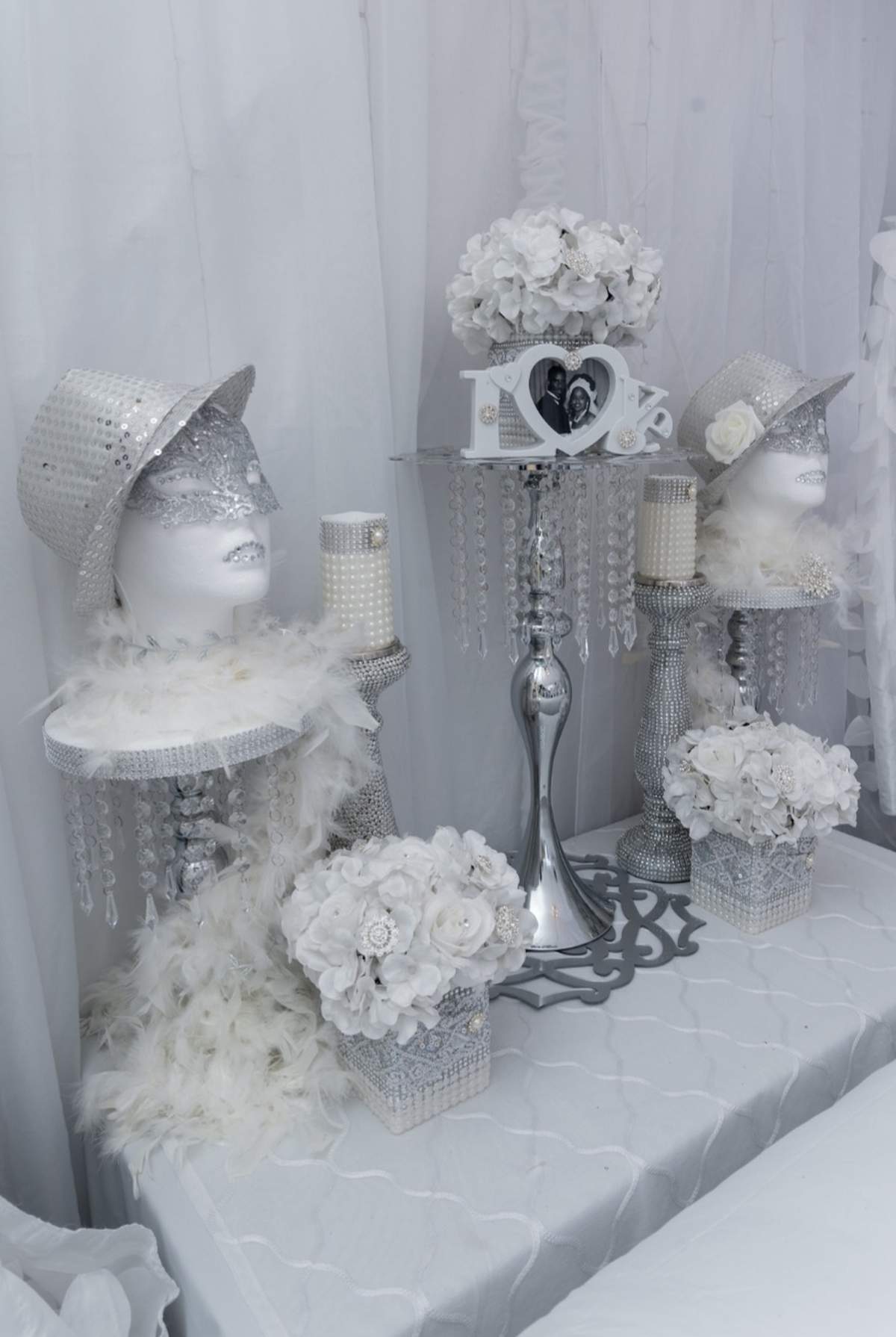 25th White & Silver Bling Anniversary Party Dinner Party Party Ideas ...