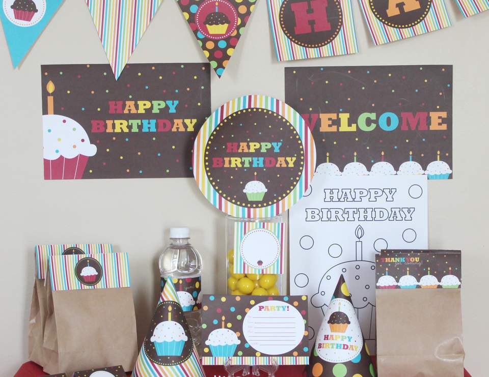 Birthday "Rainbow Cupcake Birthday Printable Party Kit" | Catch My Party