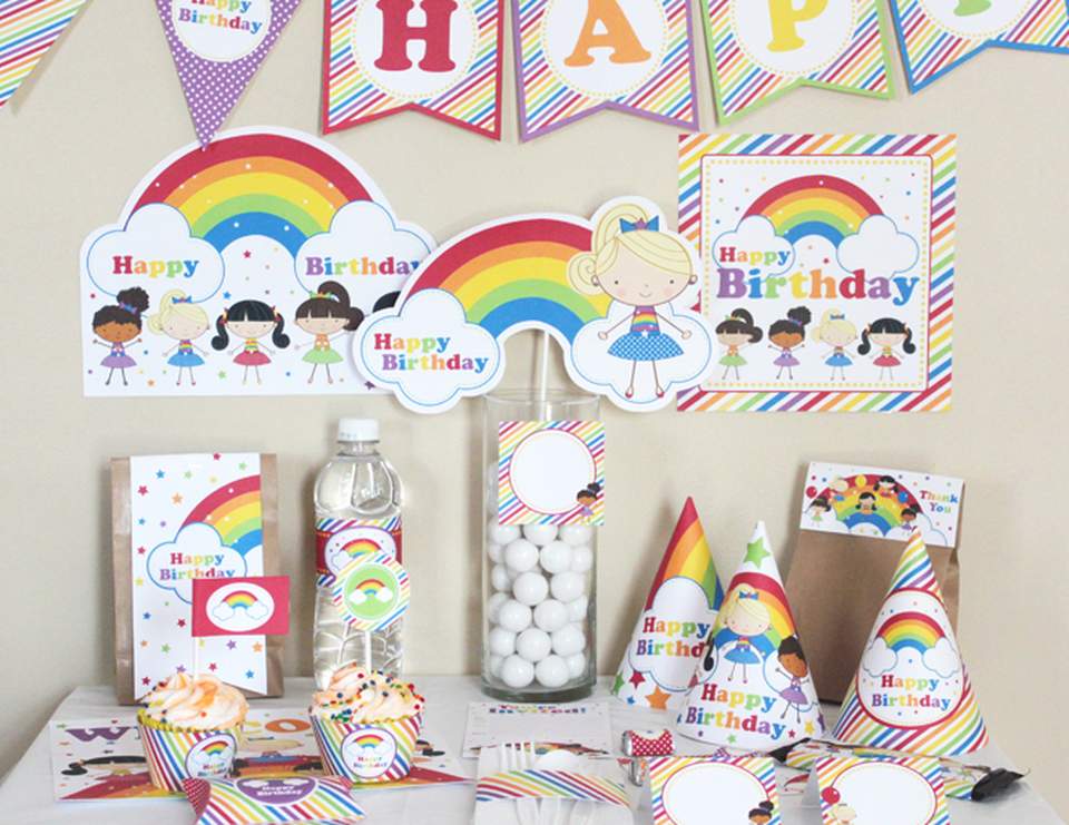 Birthday "Rainbow Stick Figure Girls Birthday Printable Party Kit ...